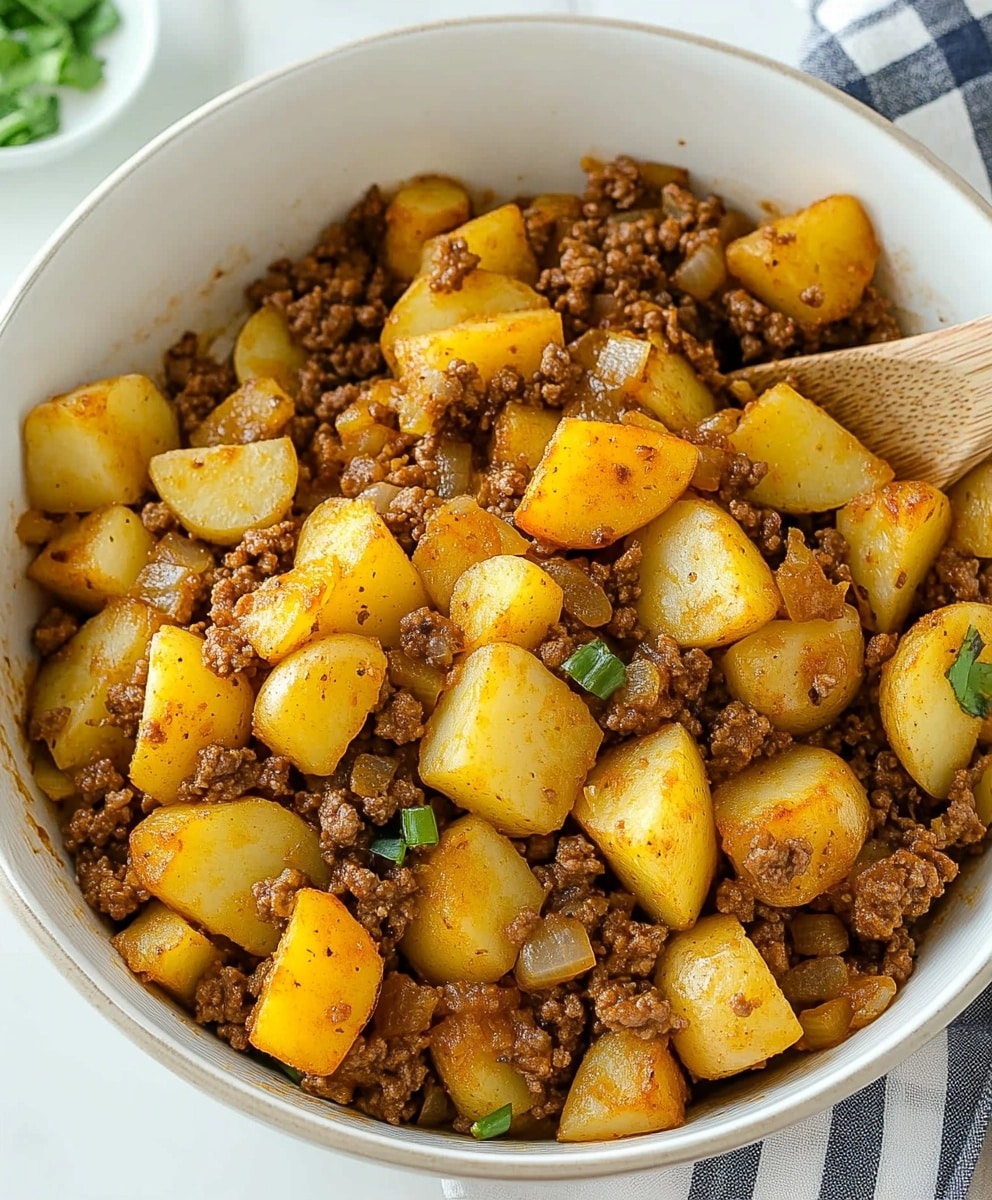 Potatoes And Ground Beef Hash Recipe - Savory Recipe