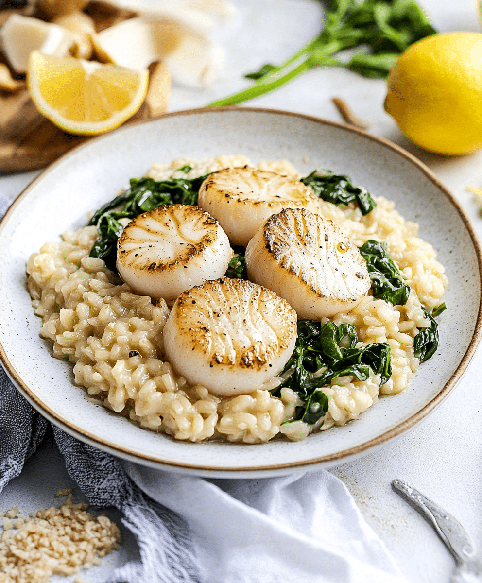 Lemon Butter Scallops Over Parmesan Risotto Recipe - Savory Recipe