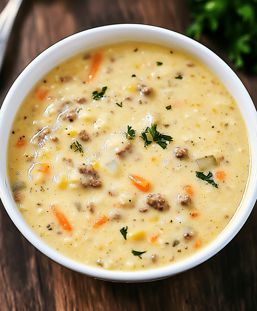 Crock Pot Cheeseburger Soup Recipe - Savory Recipe